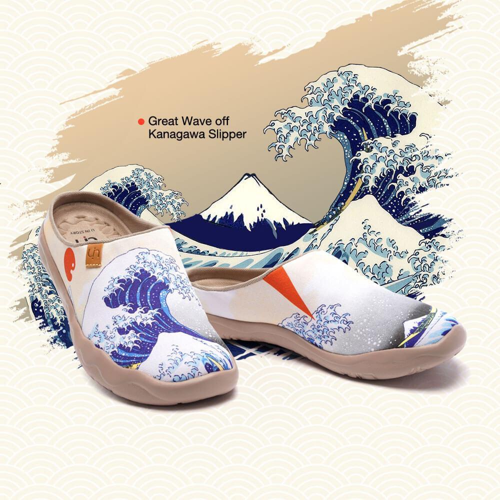 Great Wave off Kanagawa Slipper Art Painted Canvas Shoes | UIN Footwear ...